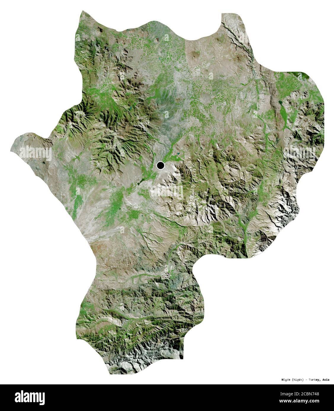 Shape of Nigde, province of Turkey, with its capital isolated on white ...