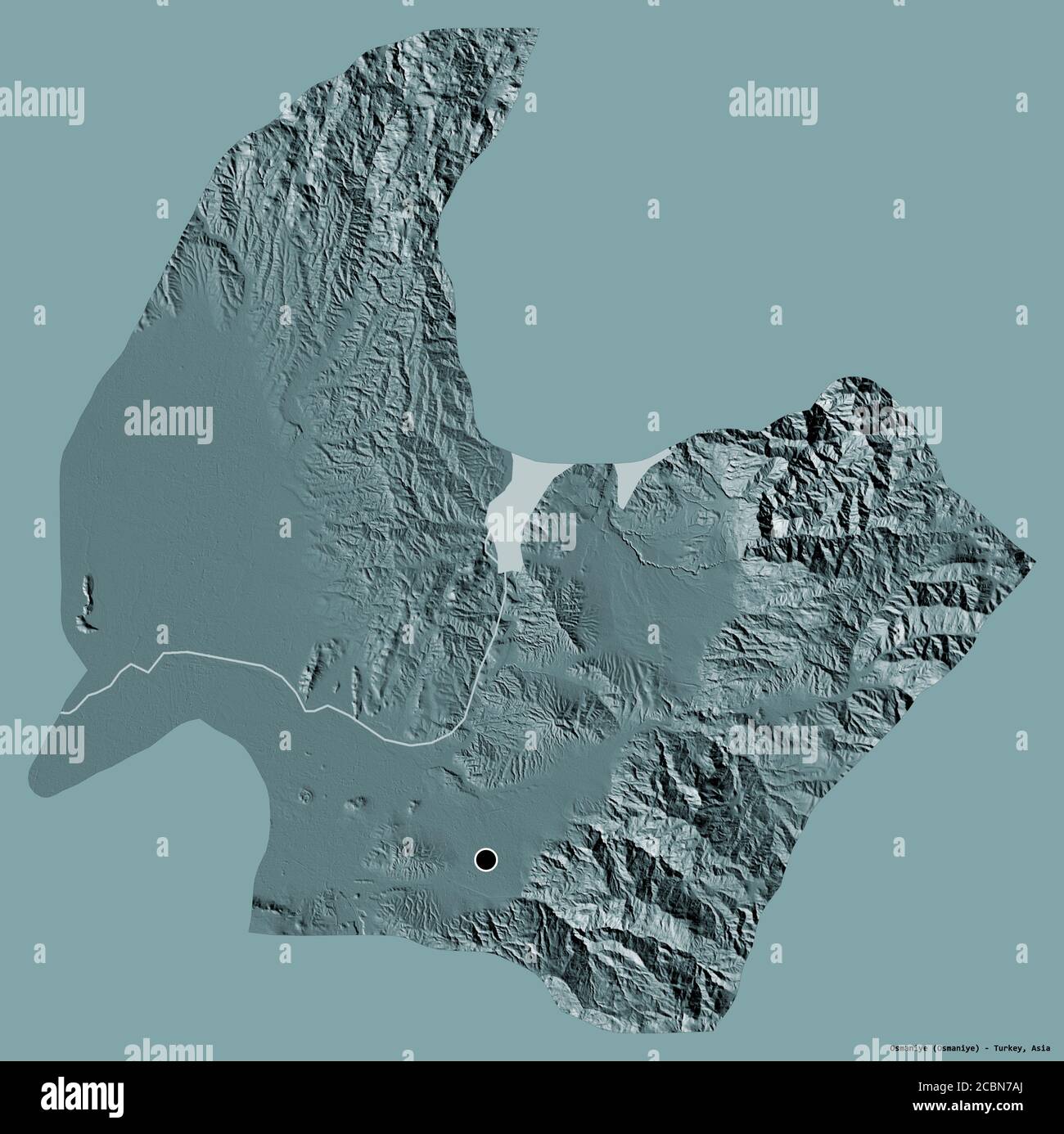 Shape of Osmaniye, province of Turkey, with its capital isolated on a ...