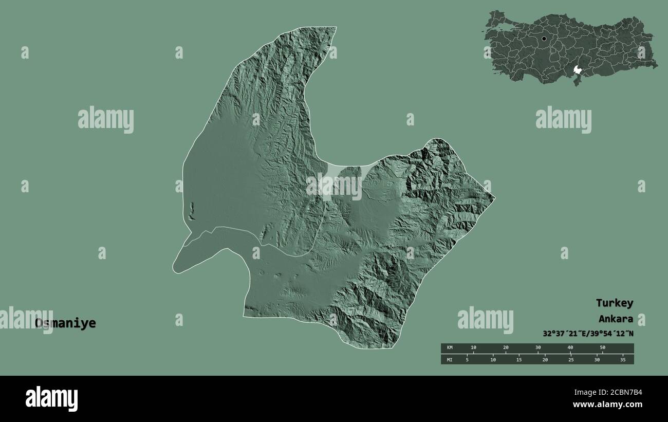 Shape of Osmaniye, province of Turkey, with its capital isolated on ...