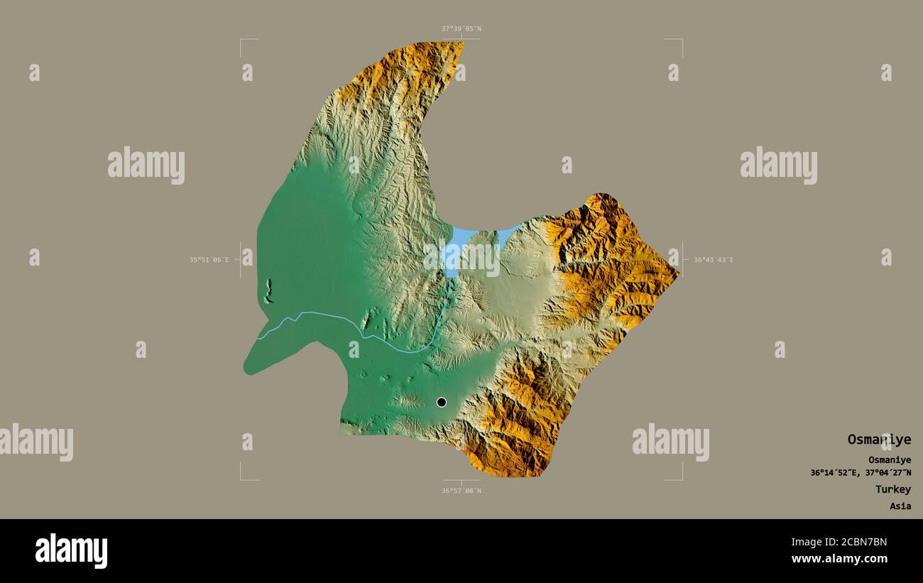Area of Osmaniye, province of Turkey, isolated on a solid background in ...