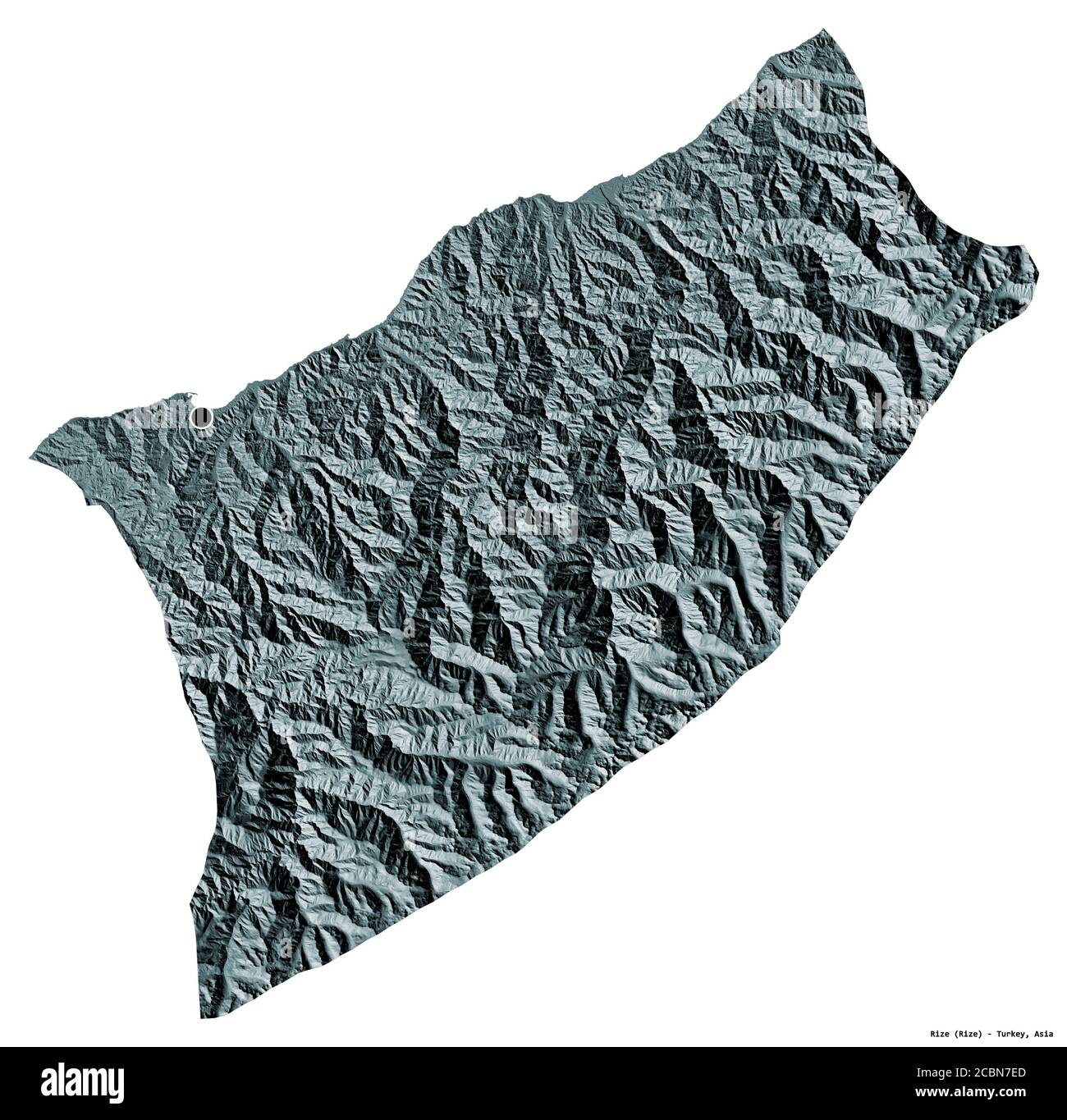 Shape of Rize, province of Turkey, with its capital isolated on white ...