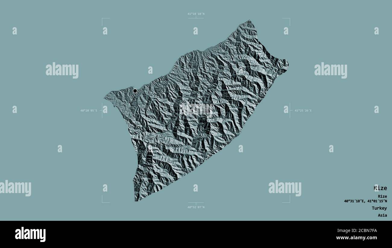 Area of Rize, province of Turkey, isolated on a solid background in a ...