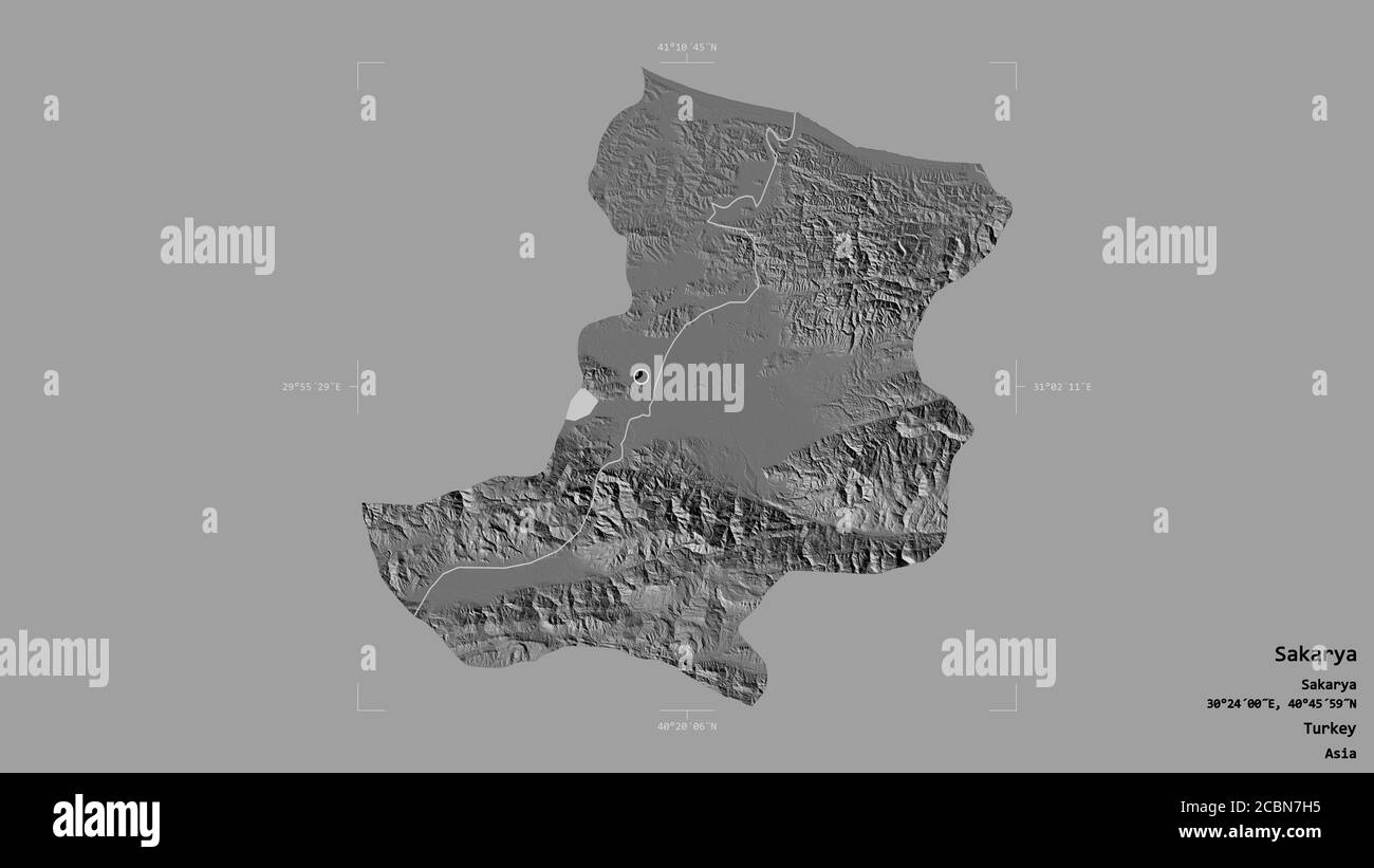 Area of Sakarya, province of Turkey, isolated on a solid background in ...