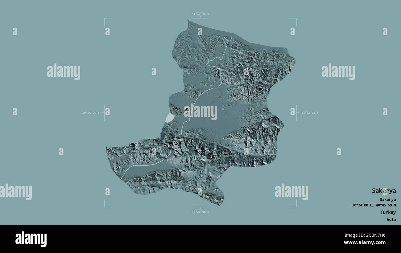 Area of Sakarya, province of Turkey, isolated on a solid background in ...