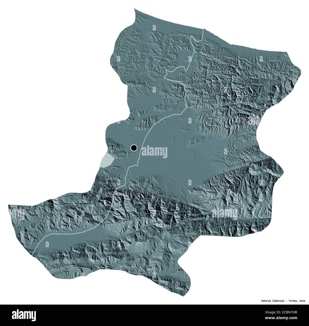 Shape of Sakarya, province of Turkey, with its capital isolated on ...