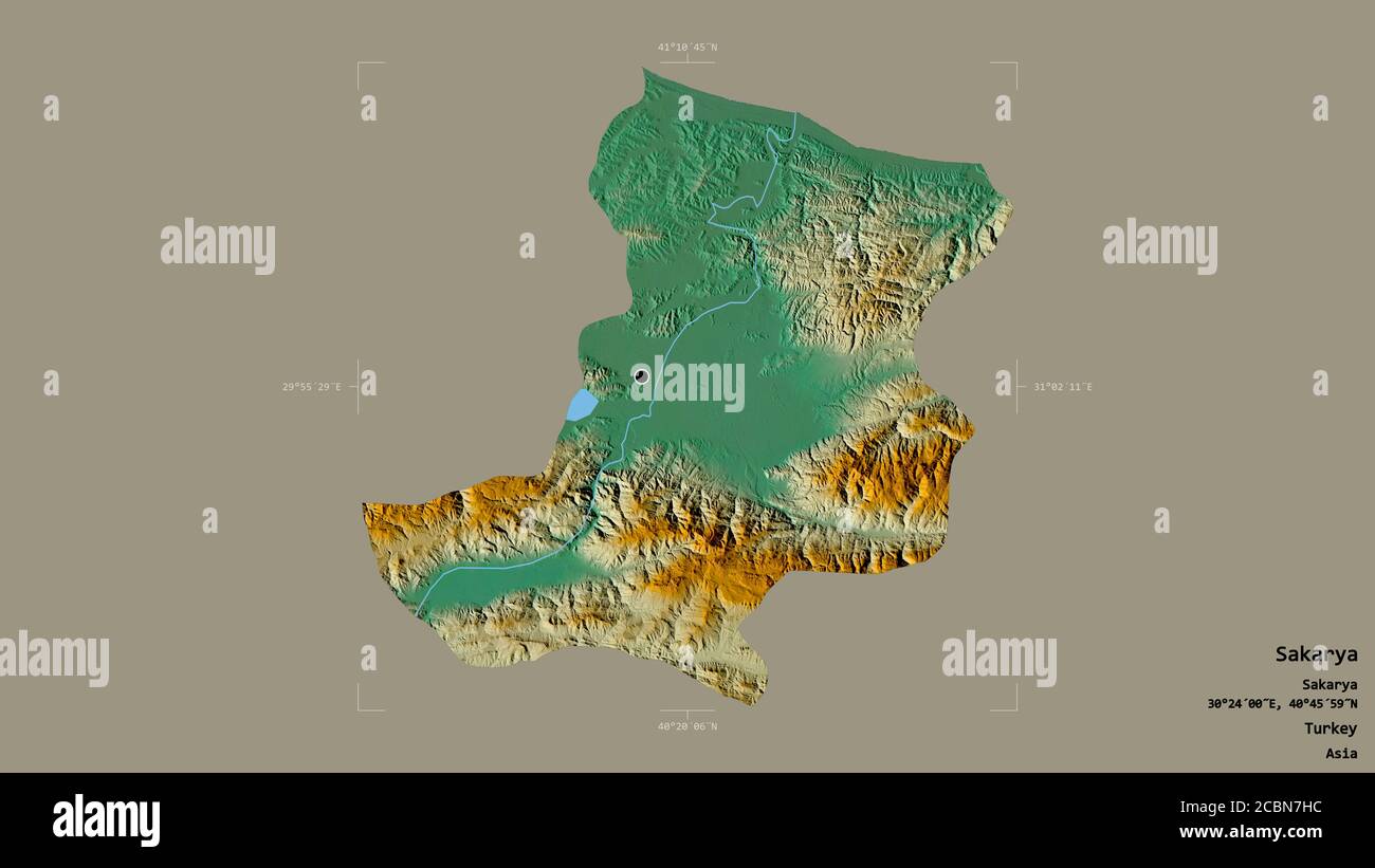 Area of Sakarya, province of Turkey, isolated on a solid background in ...