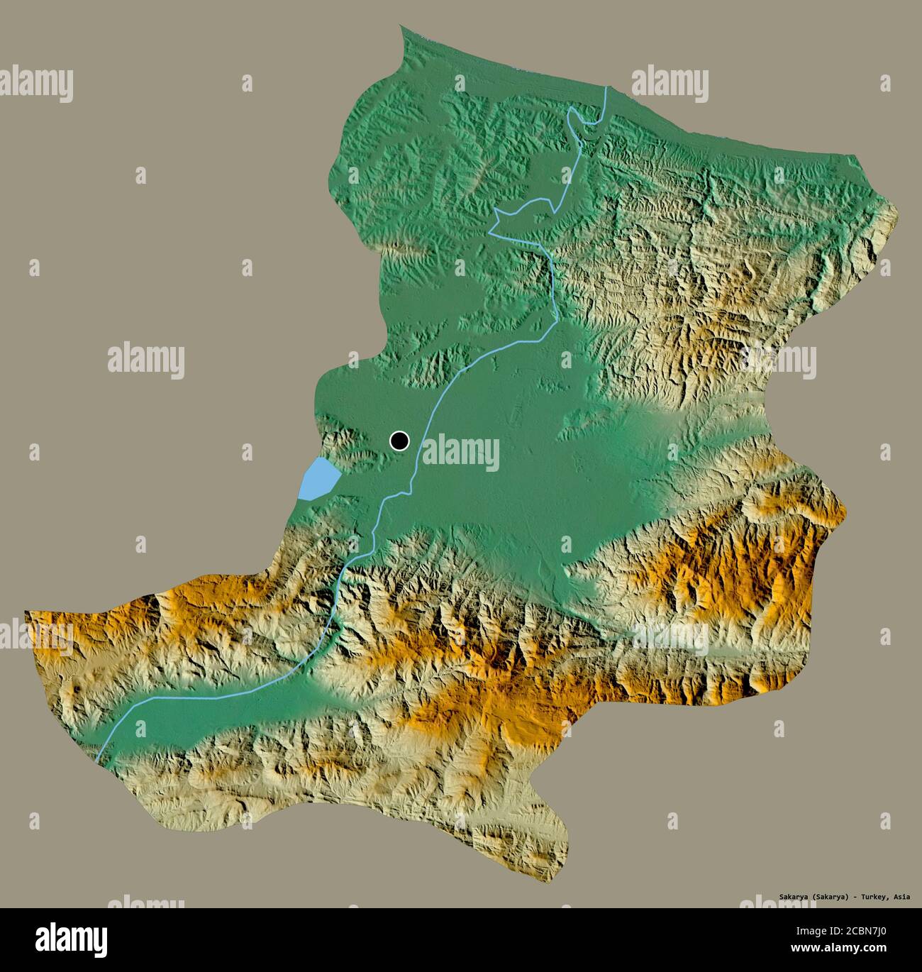 Shape of Sakarya, province of Turkey, with its capital isolated on a ...