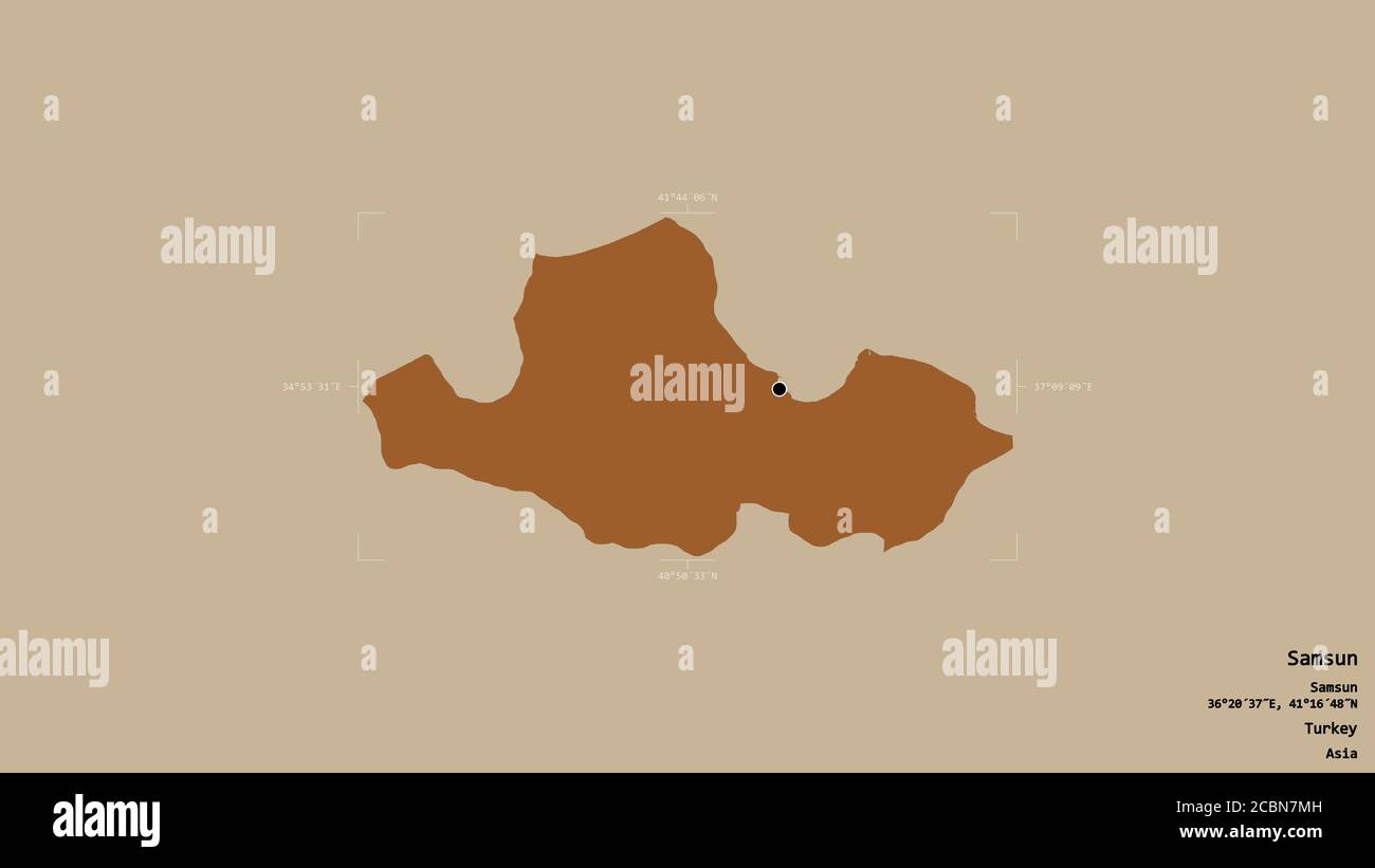 Area of Samsun, province of Turkey, isolated on a solid background in a ...
