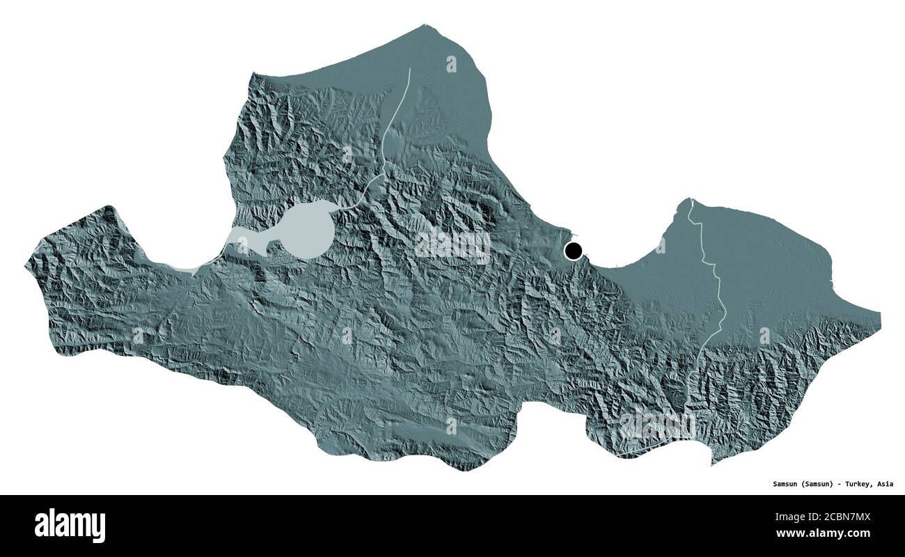 Shape of Samsun, province of Turkey, with its capital isolated on white ...