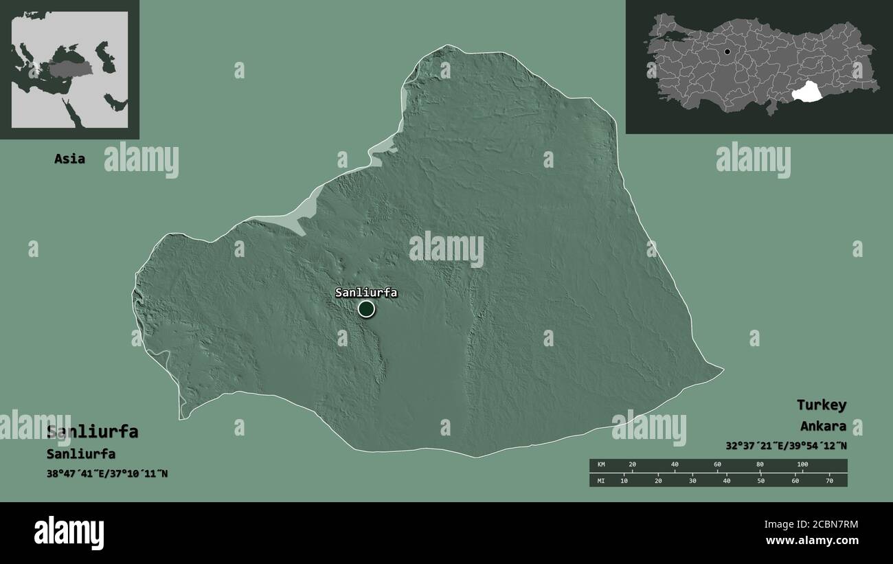 Shape of Sanliurfa, province of Turkey, and its capital. Distance scale ...