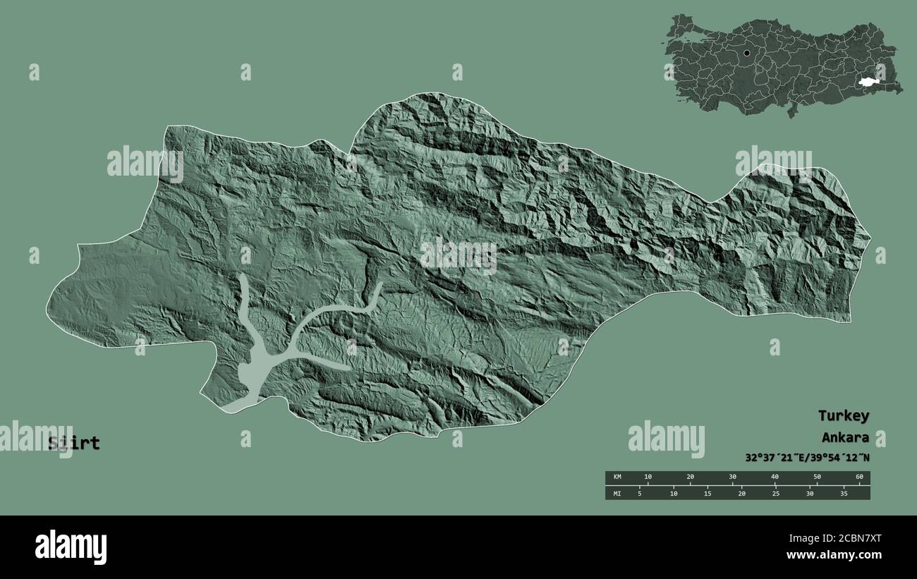 Shape of Siirt, province of Turkey, with its capital isolated on solid ...