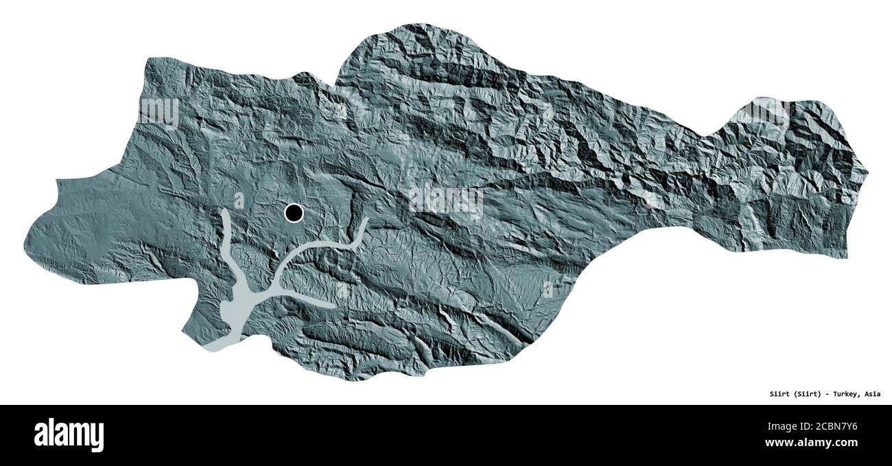 Shape of Siirt, province of Turkey, with its capital isolated on white ...