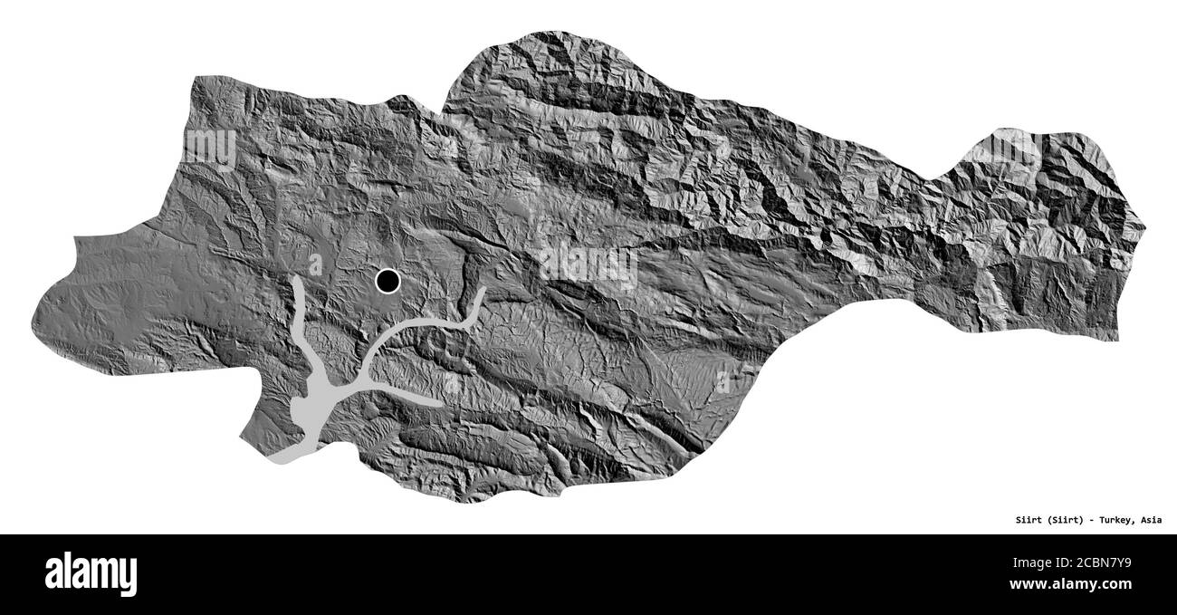 Shape of Siirt, province of Turkey, with its capital isolated on white ...