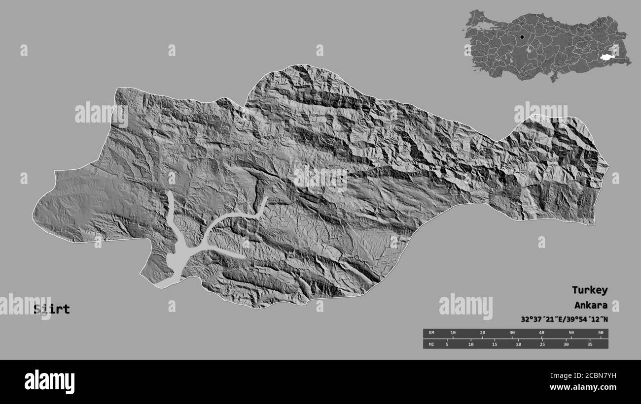 Shape of Siirt, province of Turkey, with its capital isolated on solid ...