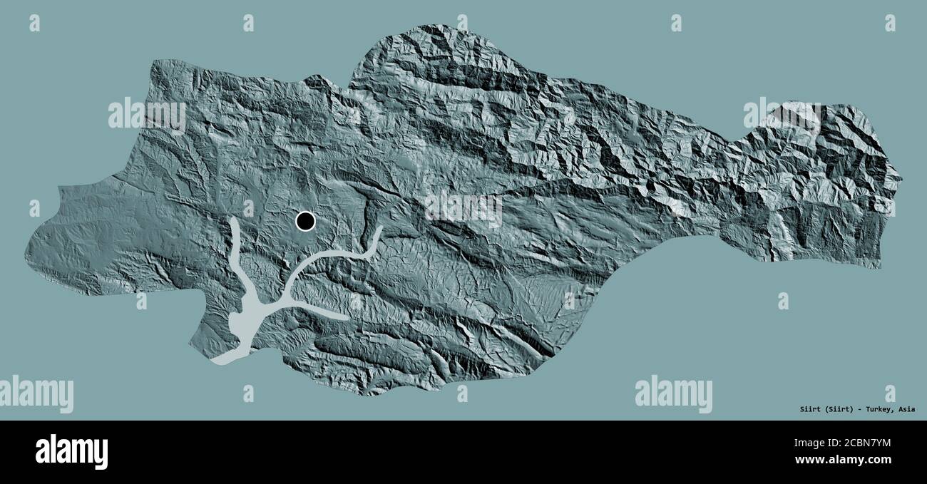 Shape of Siirt, province of Turkey, with its capital isolated on a ...