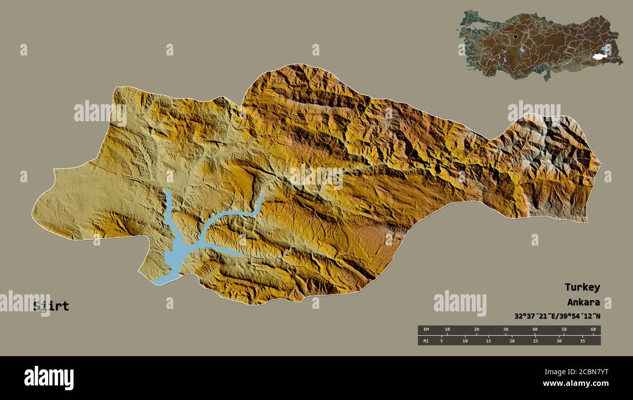 Shape of Siirt, province of Turkey, with its capital isolated on solid ...