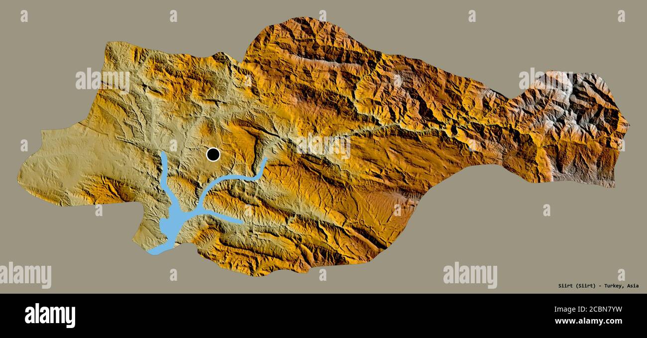 Shape of Siirt, province of Turkey, with its capital isolated on a ...
