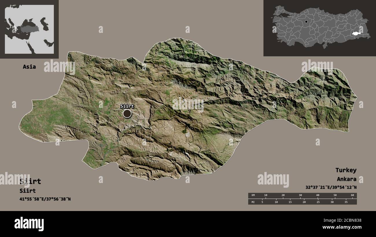 Shape of Siirt, province of Turkey, and its capital. Distance scale ...