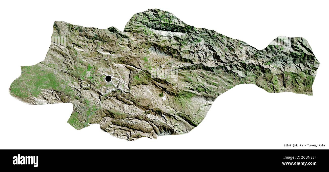 Shape of Siirt, province of Turkey, with its capital isolated on white ...