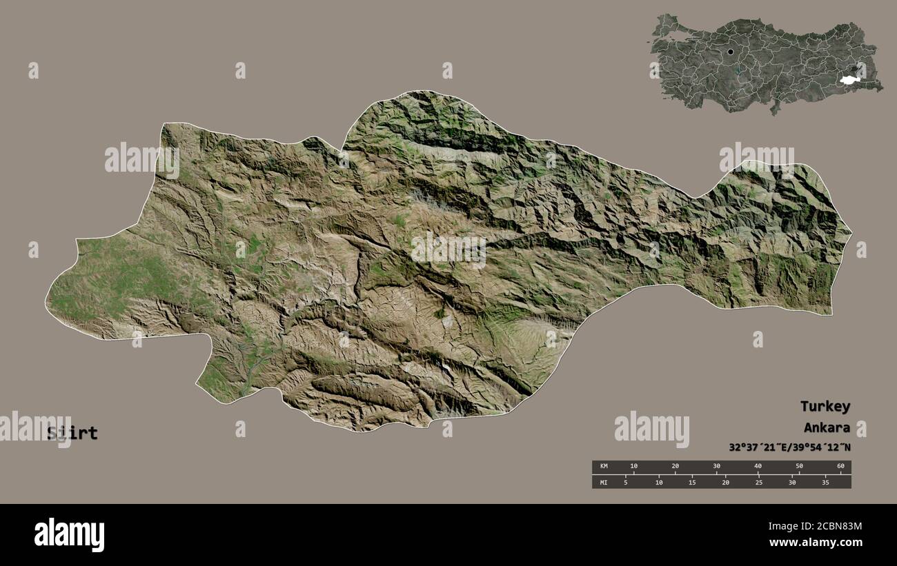 Shape of Siirt, province of Turkey, with its capital isolated on solid ...