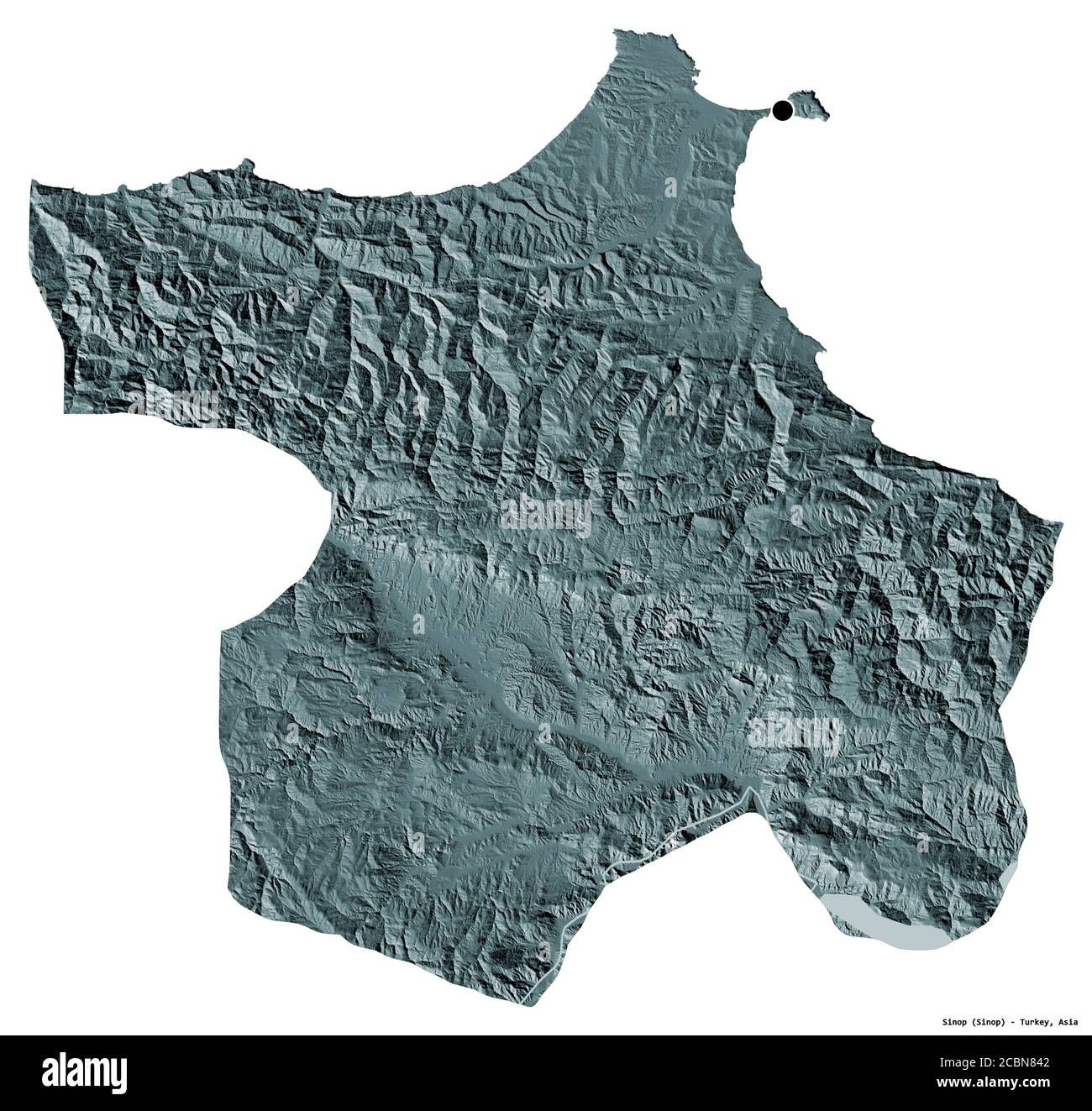Shape of Sinop, province of Turkey, with its capital isolated on white ...