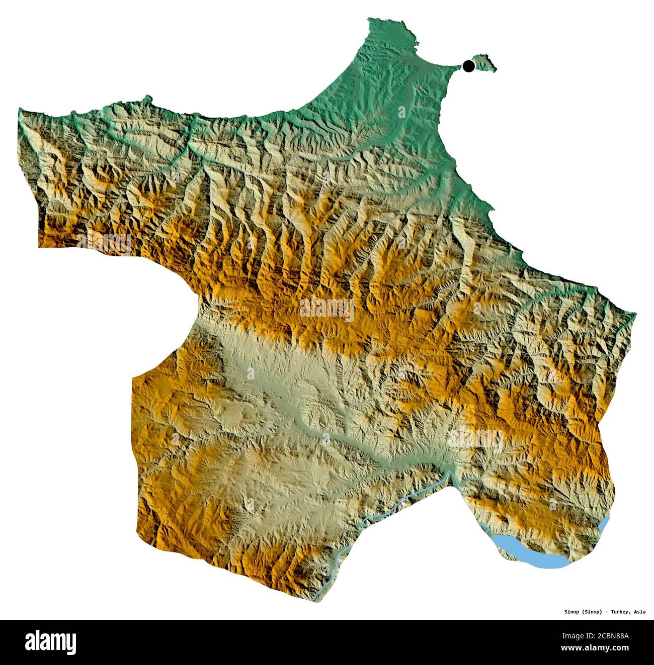 Shape of Sinop, province of Turkey, with its capital isolated on white ...