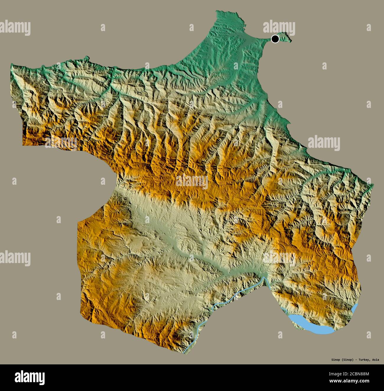 Shape of Sinop, province of Turkey, with its capital isolated on a ...