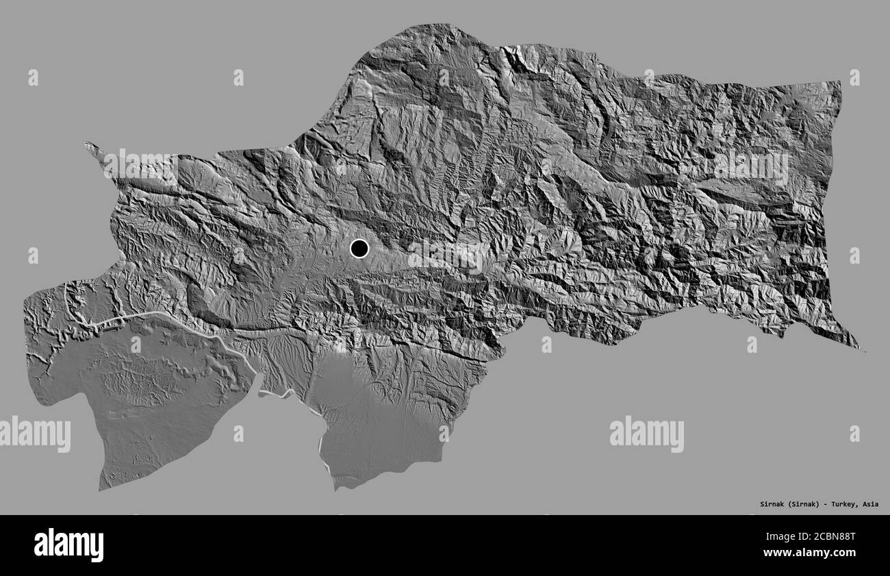 Shape of Sirnak, province of Turkey, with its capital isolated on a ...