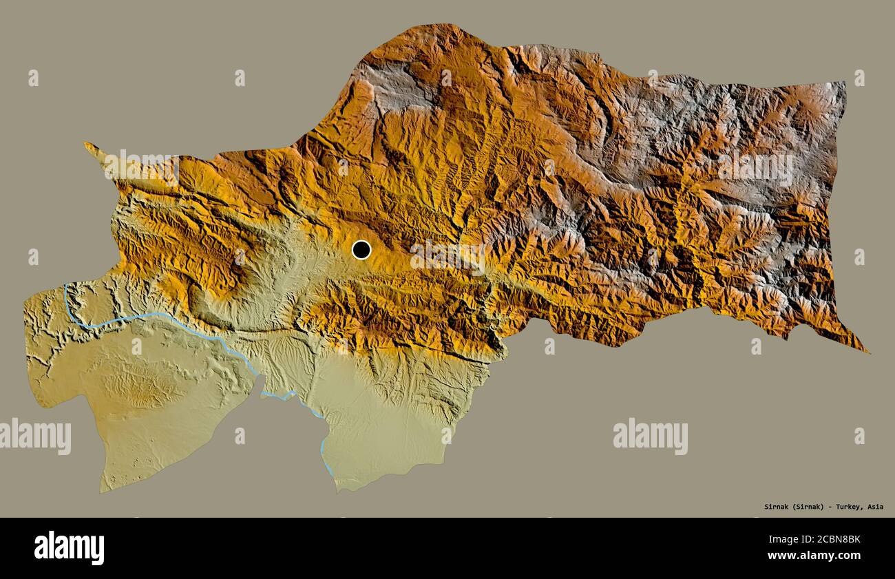 Shape of Sirnak, province of Turkey, with its capital isolated on a ...
