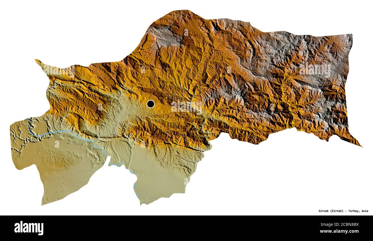 Shape of Sirnak, province of Turkey, with its capital isolated on white ...