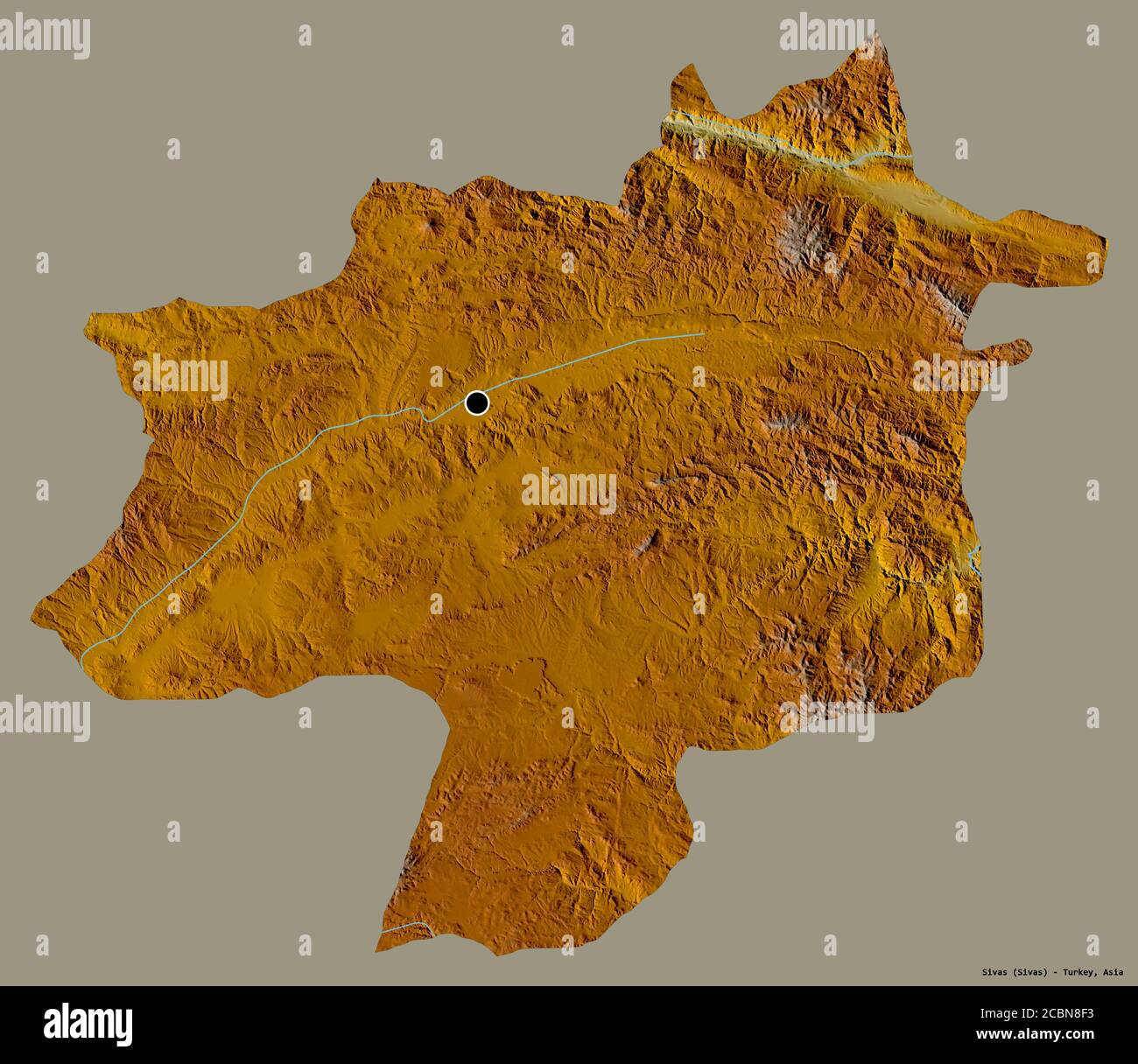 Shape of Sivas, province of Turkey, with its capital isolated on a ...