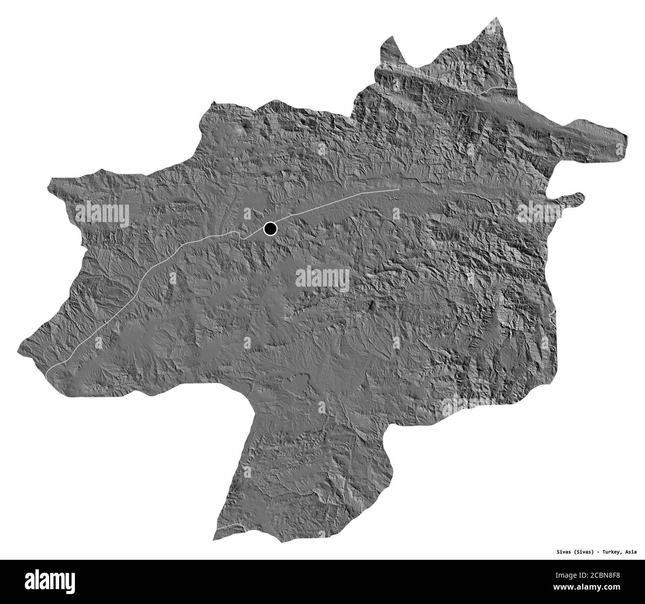 Shape of Sivas, province of Turkey, with its capital isolated on white ...