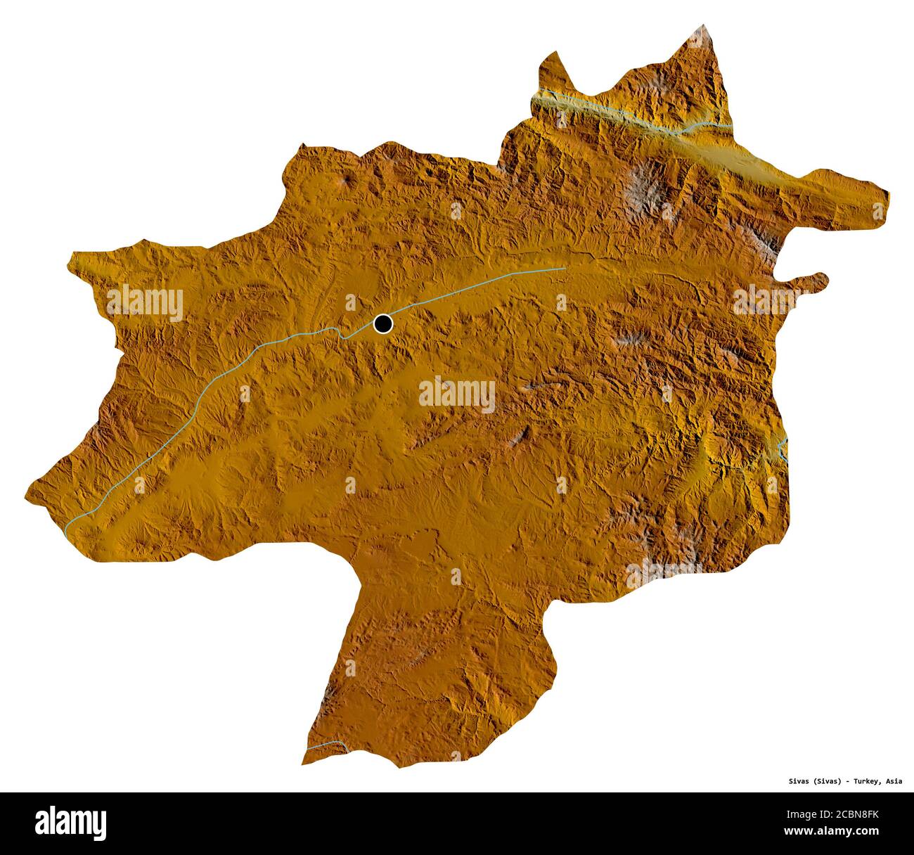 Shape of Sivas, province of Turkey, with its capital isolated on white ...