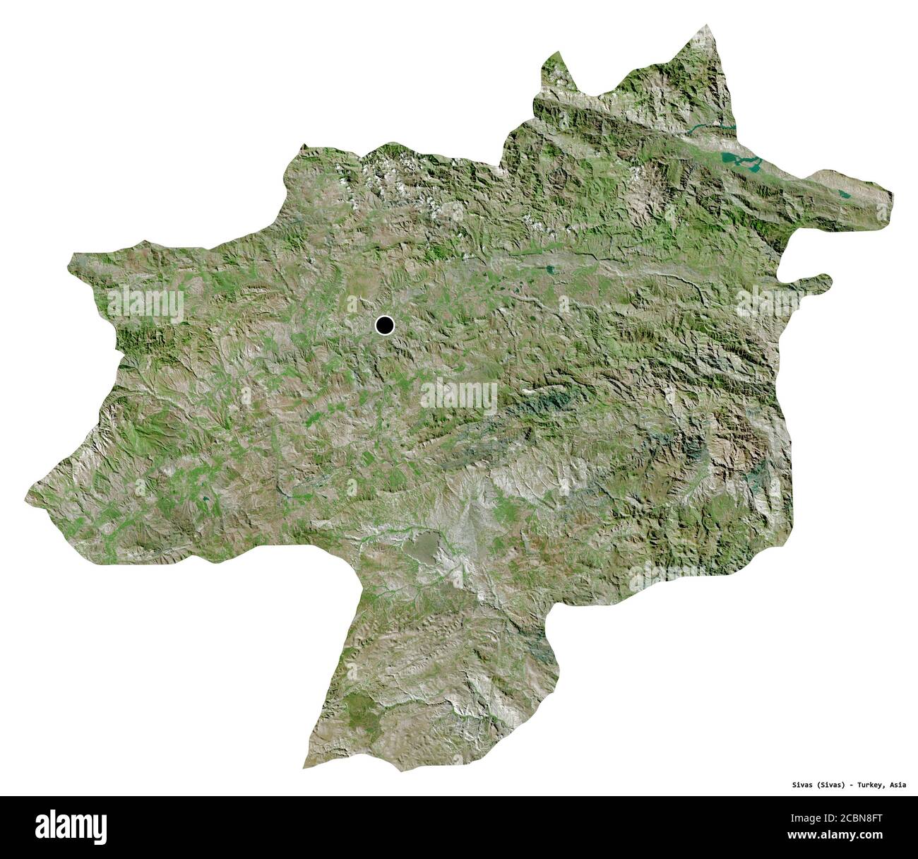 Shape of Sivas, province of Turkey, with its capital isolated on white ...