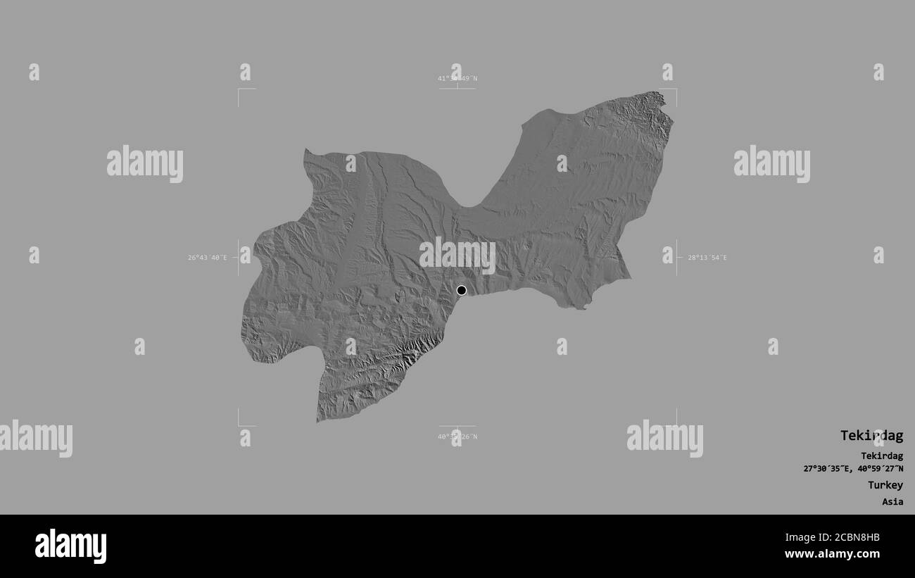 Area of Tekirdag, province of Turkey, isolated on a solid background in ...