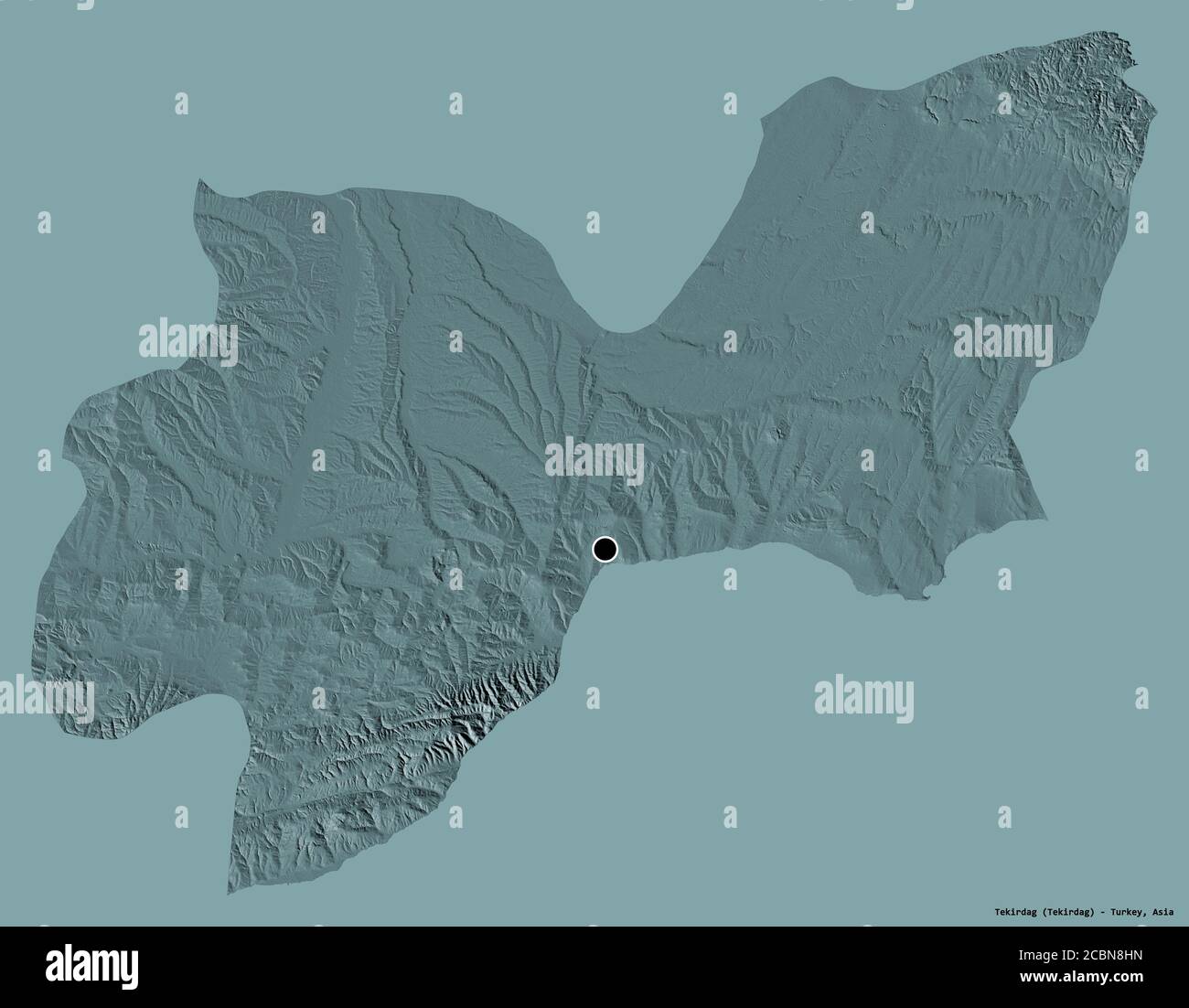 Shape of Tekirdag, province of Turkey, with its capital isolated on a ...