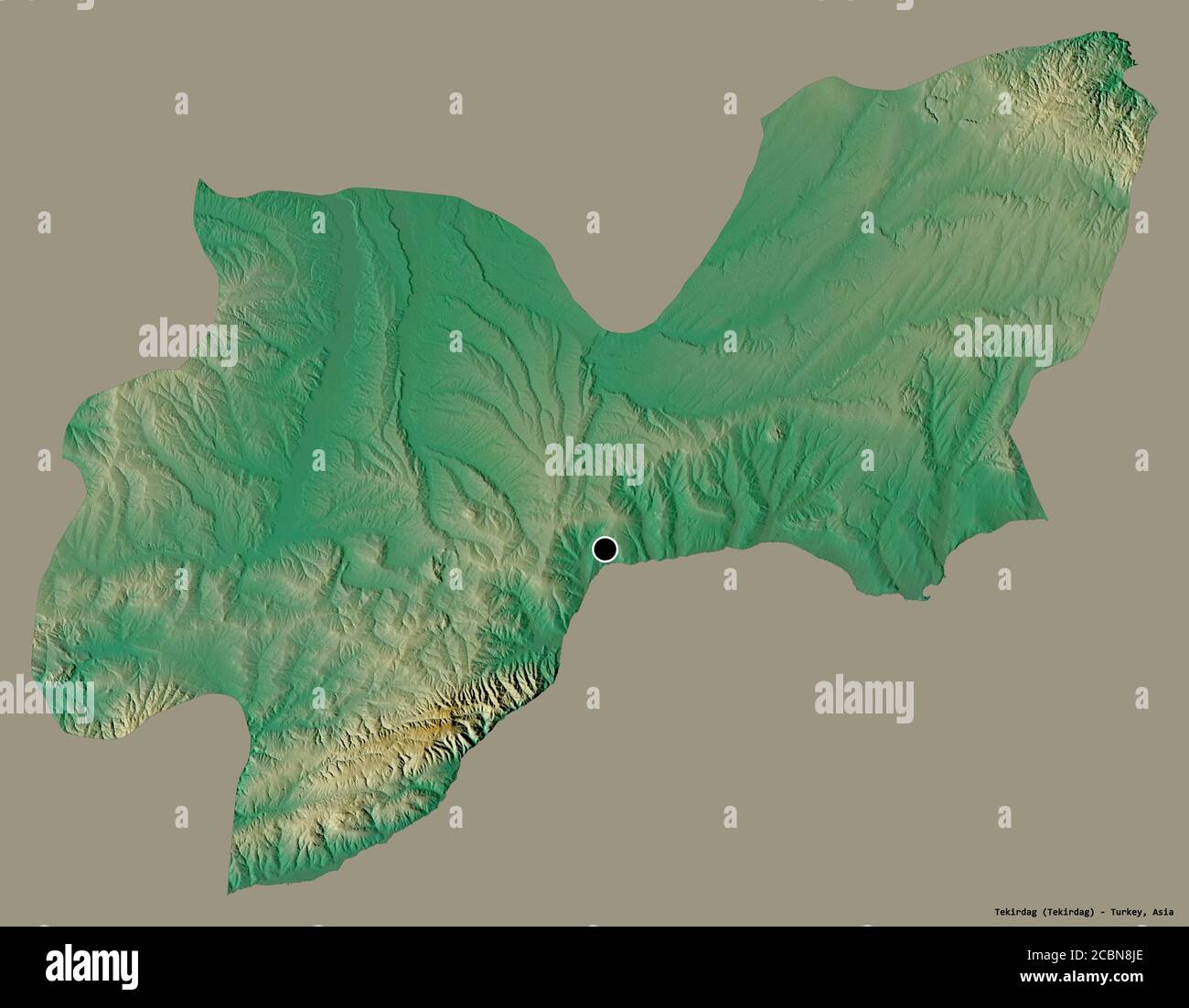 Shape of Tekirdag, province of Turkey, with its capital isolated on a ...