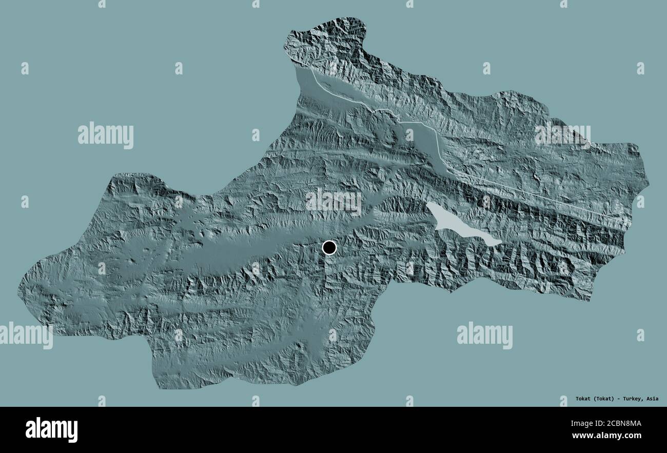 Shape of Tokat, province of Turkey, with its capital isolated on a ...