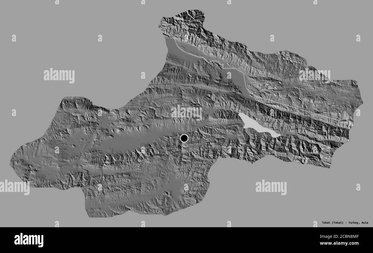 Shape of Tokat, province of Turkey, with its capital isolated on a ...