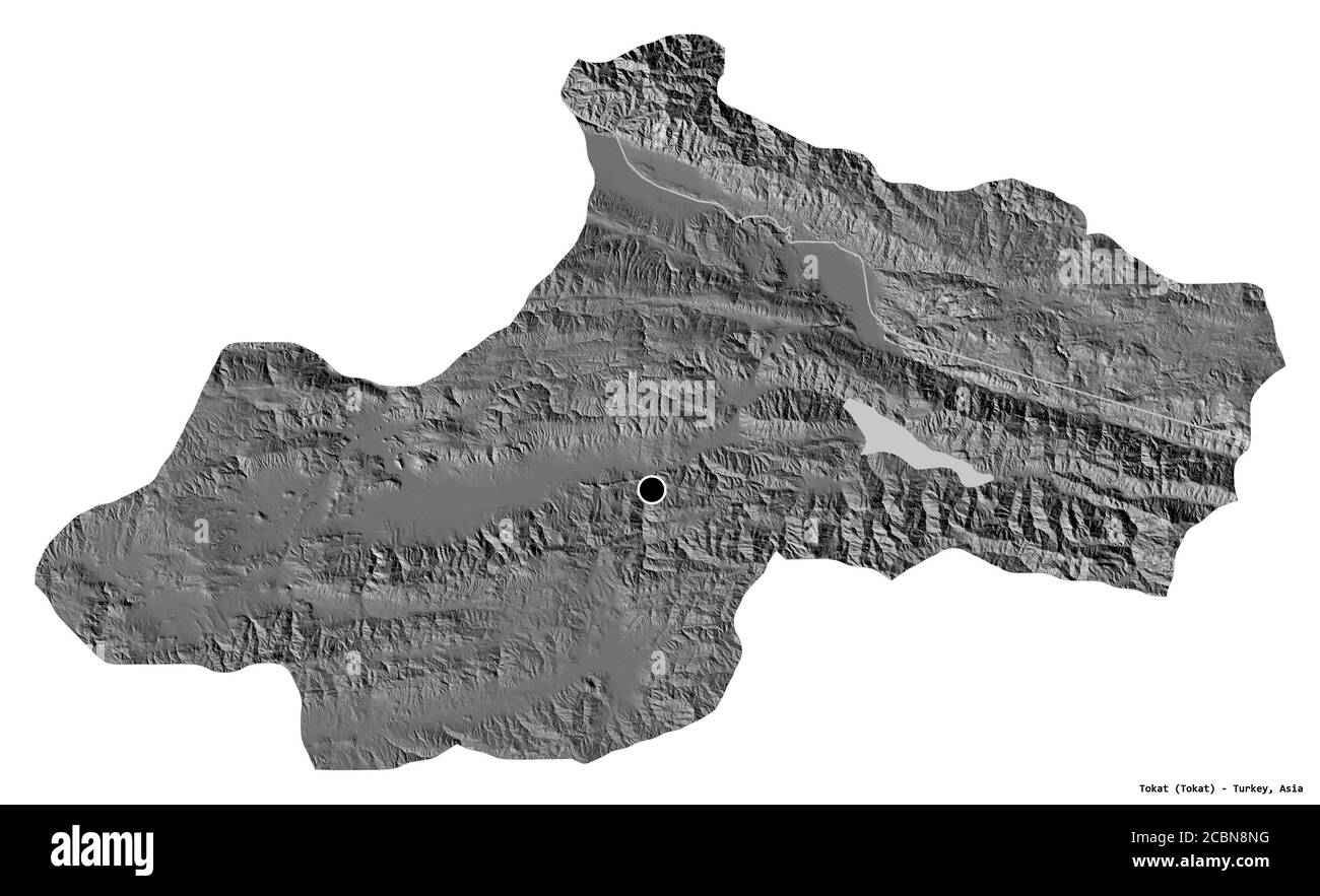 Shape of Tokat, province of Turkey, with its capital isolated on white ...