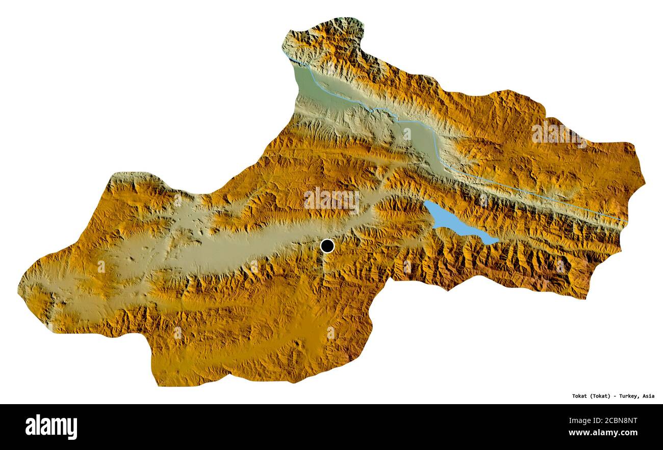 Shape of Tokat, province of Turkey, with its capital isolated on white ...