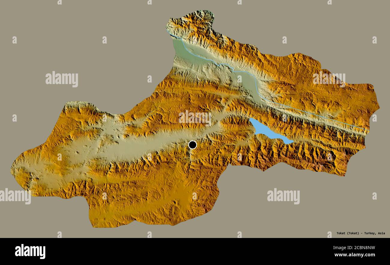 Shape of Tokat, province of Turkey, with its capital isolated on a ...
