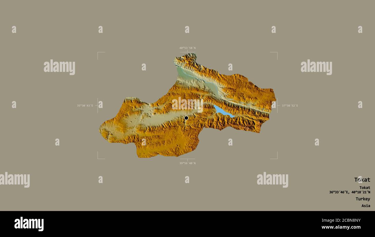 Area of Tokat, province of Turkey, isolated on a solid background in a ...