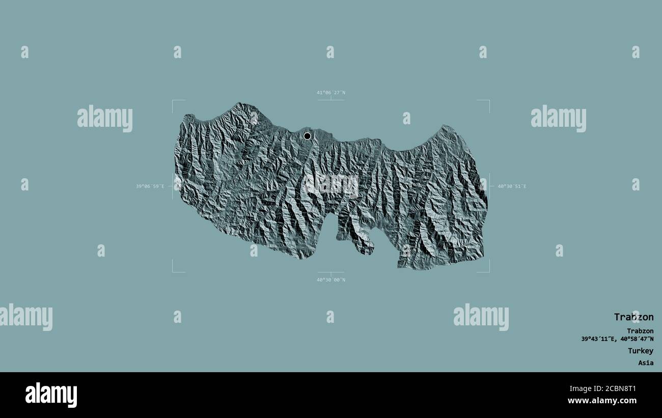 Area of Trabzon, province of Turkey, isolated on a solid background in ...
