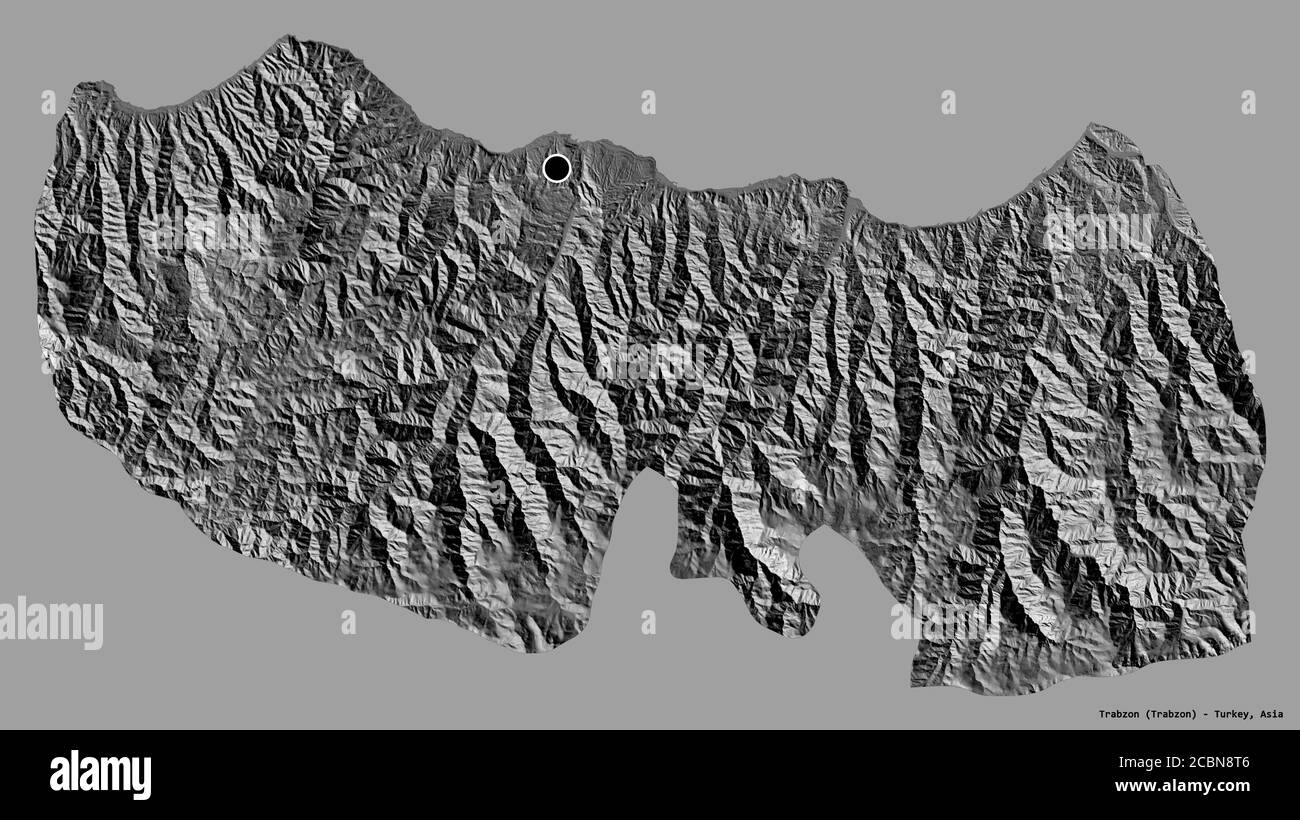 Shape of Trabzon, province of Turkey, with its capital isolated on a ...