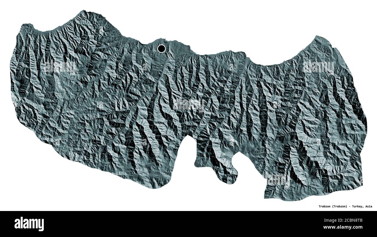 Shape of Trabzon, province of Turkey, with its capital isolated on ...