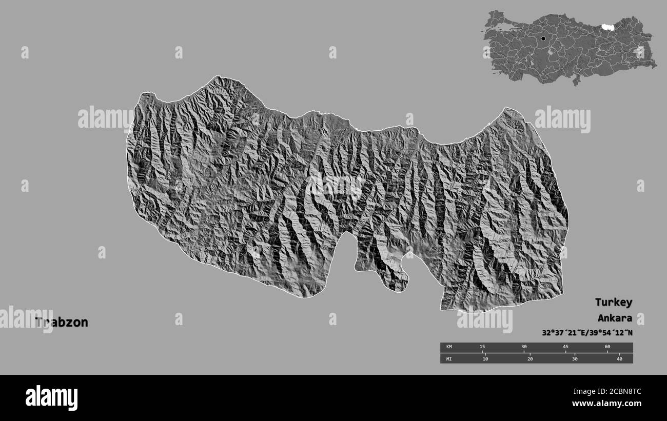 Shape of Trabzon, province of Turkey, with its capital isolated on ...