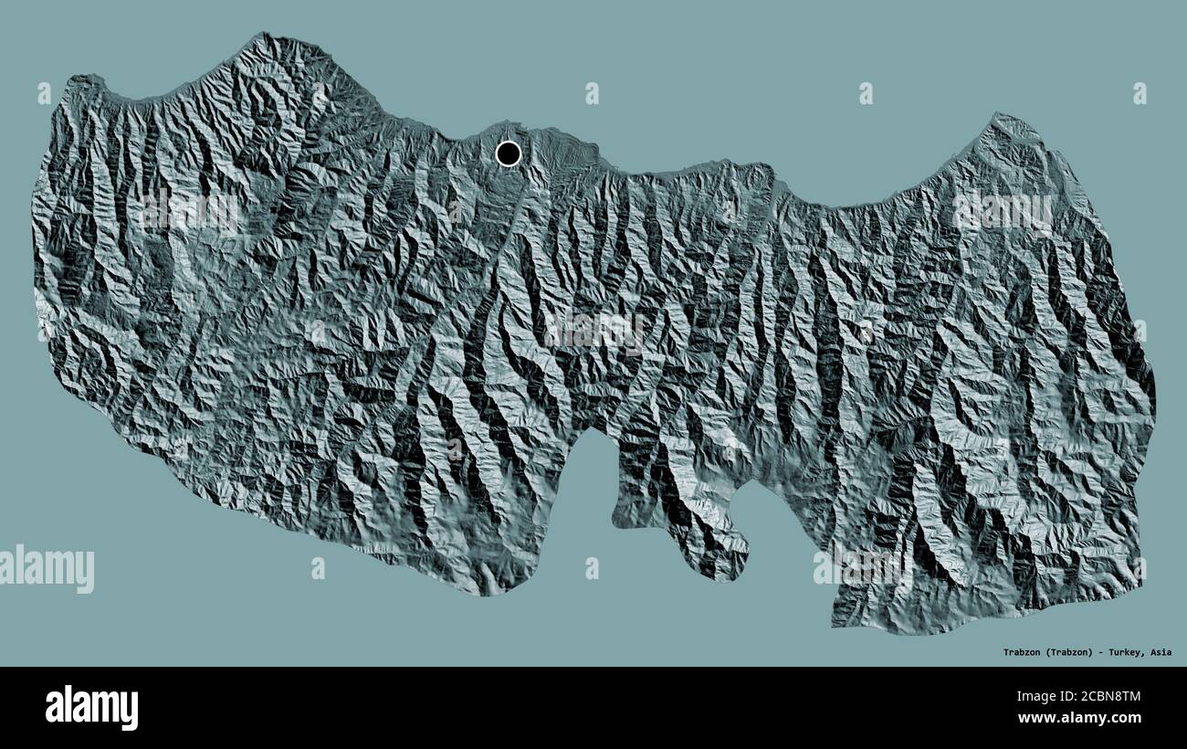 Shape of Trabzon, province of Turkey, with its capital isolated on a ...