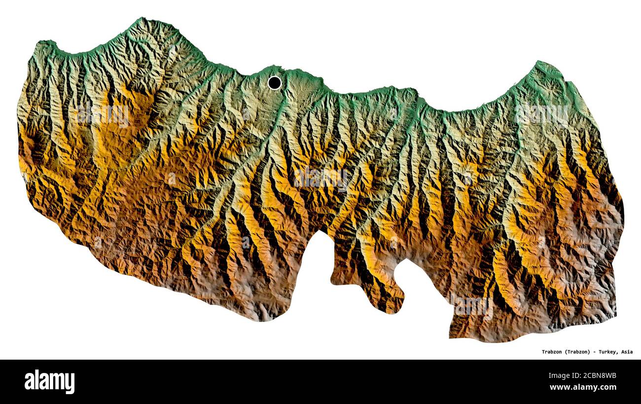 Shape of Trabzon, province of Turkey, with its capital isolated on ...