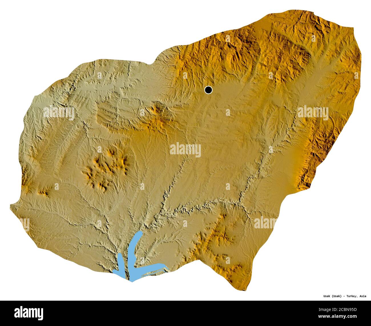 Shape of Usak, province of Turkey, with its capital isolated on white ...